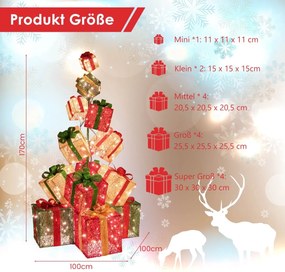 Costway 170 cm Sada dárkových krabiček s osvětlením 15 Naskládané přednastavené