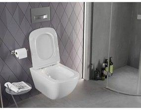 Mexen Timo, závěsná WC mísa 555x370x335 mm, Rimless Tornádo + WC sedátko z duroplastu, bílá lesklá, 30650200T