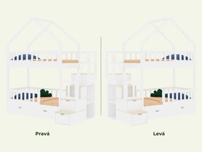 WoodPassion Domečková patrová postel PALÁC s úložnými schody 90x200 cm Zvolte barvu: Přírodní, Zvolte šuplík: Úložný šuplík, Zvolte stranu: Vlevo