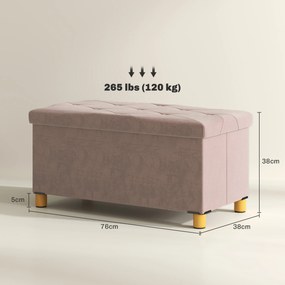 HOMCOM Úložná lavice, na konci postele, skládací, 76 x 38 cm, objem 67 L, nosnost 120 kg, s víkem, do ložnice, chodby, obývacího pokoje, růžová