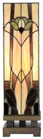 Stolní lampa Tiffany Solei béžová art deco ve tvaru hranolu – 15x15x54 cm