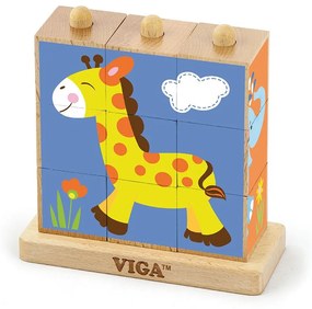Dřevěné puzzle kostky na stojánku Viga Zoo