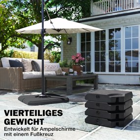 Outsunny Zátěž na deštníky Outsunny, 4dílný stojan na deštníky, lze naplnit 80 kg vody nebo 120 kg písku, HDPE, černá, 100 x 100 x 9,5 cm | Aosom