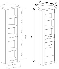 INDIANAPOLIS s | vitrína I-23 ROHOVÁ | 56 cm | UNI provedení | jasan světlý
