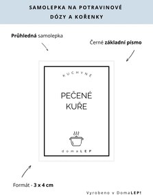 Samolepka na kořenky PEČENÉ KUŘE průhledná 3 × 4 cm základní písmo