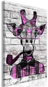 Obraz - Giraffe with Pipe (1 Part) Vertical Pink