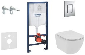 Grohe Rapid SL - Set předstěnové instalace, klozetu a sedátka Tesi, softclose, rimless, tlačítka Skate Cosmopolitan, chrom 38528SET-KE