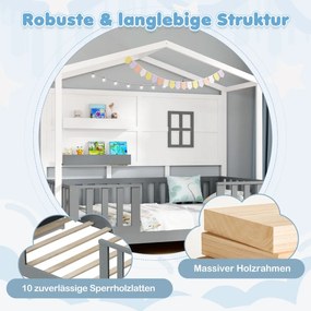 Costway Postel house dětská s ochranou proti pádu a 2 policemi dřevěná ve tvaru