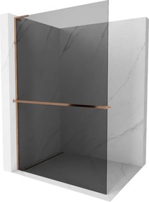 Mexen Kioto+ L, sprchová zástěna Walk-In s poličkou a věšákem 110 x 200 cm, 8mm šedé sklo, růžové zlato profil, 800-110-123-60-40