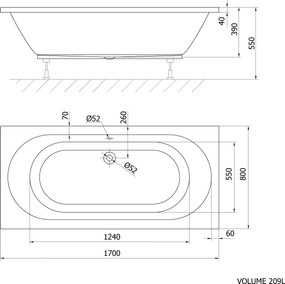 Aqualine JIZERA vana 170 x 80 x 39 cm bez nožiček bílá G1780