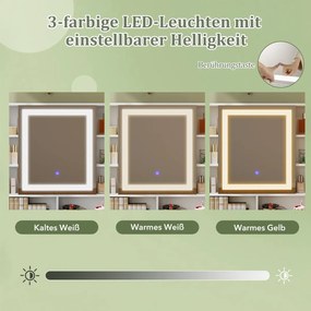 Costway Toaletní stolek s osvětleným zrcadlem Sada toaletního a taburetky 3