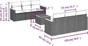 7dílná zahradní sedací souprava s poduškami béžová polyratan 3258195