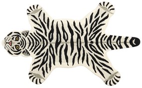 Vlněný dětský koberec ve tvaru tygra 100 x 160 cm bílý/černý SHERE Beliani