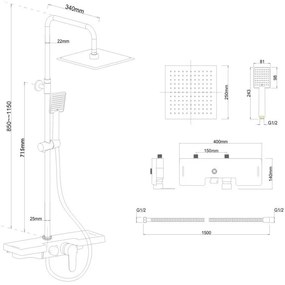Sprchová souprava SOLO s policí a výtokem do vany - chromová