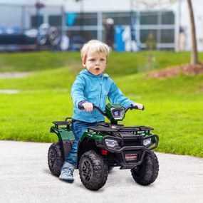 HOMCOM Dětská elektrická čtyřkolka, max. 4 km/h, od 3 let, LED světlomety, hudební připojení, černá+zelená 88 x 45 x 50 cm