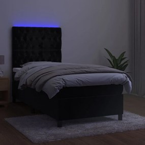 Box spring postel s matrací a LED černá 90x200 cm samet 3136283