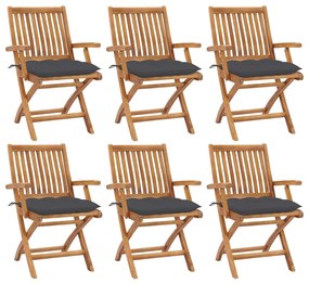 Skládací zahradní židle s poduškami 6 ks masivní teak,  3072765