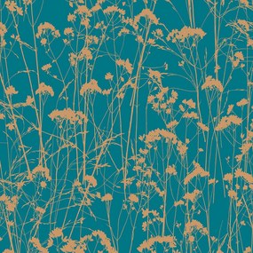 Tyrkysová vliesová tapeta luční květiny 105459, Reclaim, Graham&Brown
