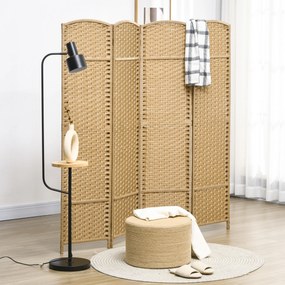 HOMCOM Interiérový dřevěný příčka 4 panely 160 x 170 cm Skládací zástěna s tkanou úpravou, dělicí přepážka pro obývací pokoj, ložnici, domácnost, pří…