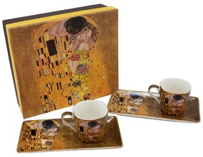 HOME ELEMENTS Espresso set 2 x 65 ml s podtácky, Klimt  Polibek zlatý