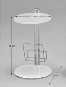 Tempo Kondela Příruční stolek s držiadkom na časopisy, bílá / chromovaná, ANABEL