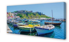 Obrazy na plátně Hory mořské lodě 120x60 cm