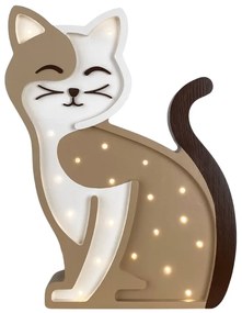 OnaDnes -20% Peekaboo Béžová dřevěná dětská LED lampa Kočka 37 cm