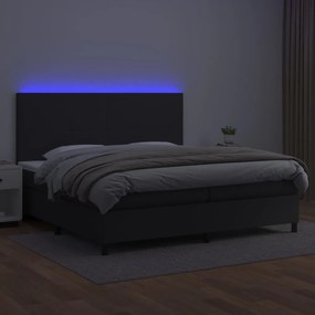 Box spring postel s matrací a LED černá 200x200 cm umělá kůže 3135843
