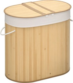 HOMCOM bambusový koš na prádlo s víkem 100L, sběrač prádla s rukojeťmi, 2 odnimatelné tašky na prádlo, třídící box na prádlo pro prádelnu, koupelnu, l
