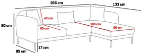 HANAH HOME Rohová pohovka SIMENA krémová levá 266 cm 825BLC2833