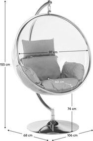 Závěsné křeslo se stojanem, transparentní/stříbrná/šedá, BUBBLE NEW TYP 3