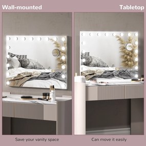 HOMCOM Hollywood Mirror s 18 LED diodami Make-up Mirror 80x60 cm Toaletní zrcadlo se 3 barvami světla, nastavitelný jas