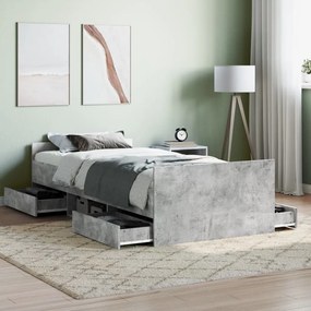 vidaXL Rám postele s hlavovým a nožním čelem betonově šedý 90 x 190 cm