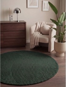 Tmavě zelený ručně tkaný vlněný kulatý koberec ø 150 cm Calmio – Hanse Home