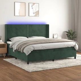 Box spring postel s matrací a LED tmavě zelená 200x200 cm samet,  3139526