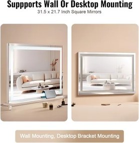 Osvětlené make-upové zrcadlo 3 barvy s Bluetooth USB stolní nástěnný držák 55,1 cm