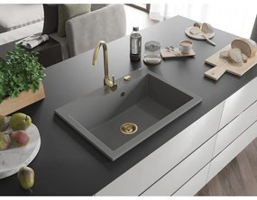 Mexen Elix, 1-korový granitový dřez 700 x 500 mm, šedá, zlatý sifon, 6526701005-71-G
