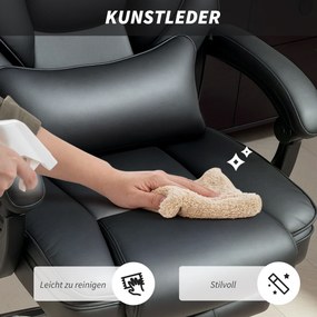 HOMCOM Kancelářská židle ergonomická, výškově nastavitelná, otočná s opěrkou bederní páteře, opěrkami rukou, opěrkou nohou, PU kůže, černá