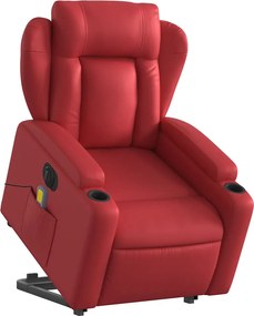 Elektrické zvedací masážní polohovací křeslo červené umělá kůže 3204570