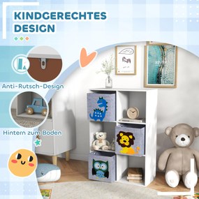 Knihovna ZONEKIZ pro děti s 3 úložnými boxy, regál pro dětský pokoj, policový regál na hračky, bílá + šedá 61,8 x 29,9 x 91,5 cm