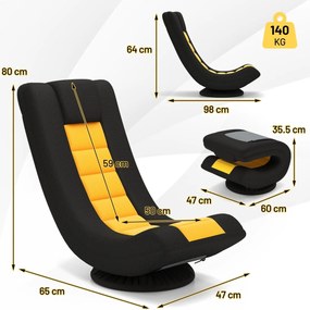Costway Otočné křeslo na zem s nastavitelným opěradlem, žluté