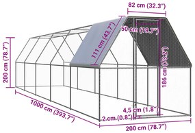 vidaXL Marketos Venkovní klec pro kuřata 2 x 10 x 2 m pozinkovaná ocel