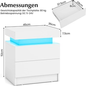 Costway Noční stolek s LED světly noční komoda s 2 zásuvkami
