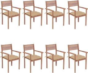 vidaXL Stohovatelné zahradní židle s poduškami 8 ks masivní teak [3072617] Barva: Béžová