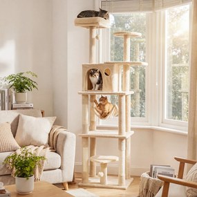 Costway Kočičí strom 168 cm Vícepatrové škrabadlo s domečkem pro kočky