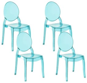 Sada 4 jidelních průhledných plastových židlí v modré barvě MERTON Beliani