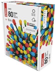 Vánoční osvětlení EMOS D5AM05 ZY1453 80LED řetěz 8m kuličky multicolor 8 programů svícení