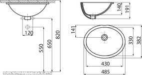 Sapho TP211 keramické umyvadlo 48,5 x 38 cm pod desku