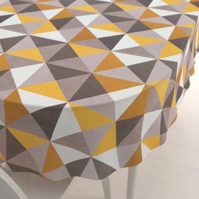 Biante Sametový oválný ubrus Tamara TMR-020 Žluto-šedé trojúhelníky 120x180 cm