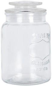 Skleněná skladovací dóza s víkem a nápisem Quality Glassware – 11x18 cm
